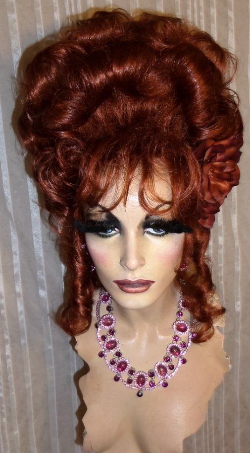 Drag Queen Wig Updo Auburn Red Updo With A French Twist Curls Tendrils And Bangs Ebay