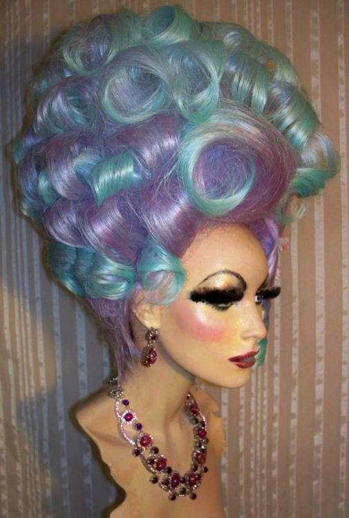 Drag Queen Wig Big Tall Updo Lavender Teal Blue Tips French Twist Curls Ebay