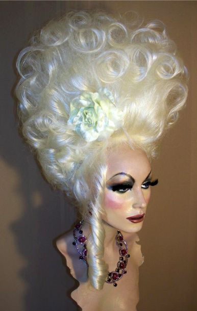 Drag Queen Wig Tall Updo White Blond French Twist Curls